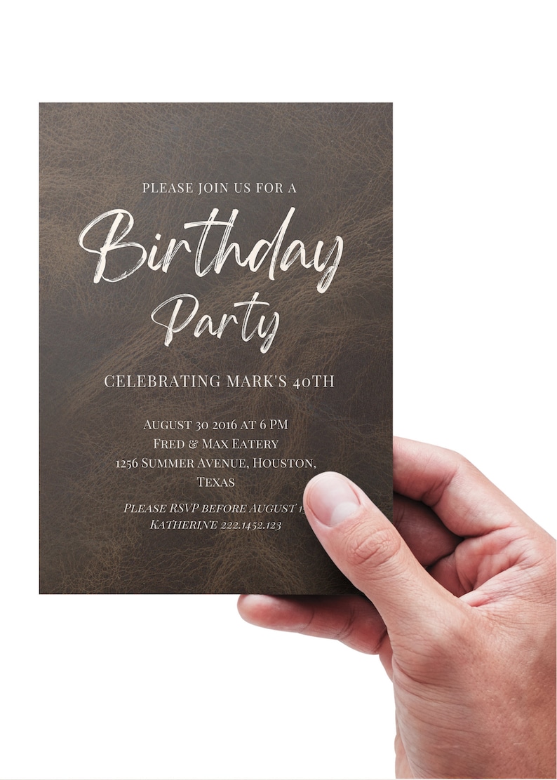 Editable Birthday Party Invitation for Men, Masculine Invitation, Brown ...
