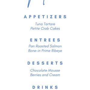 Editable Menu Card Template, Baby Blue and White, Birthday, Dinner Menu ...