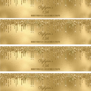 Editable Gold Water Bottle Label Template, Gold Drip, Party Favor ...