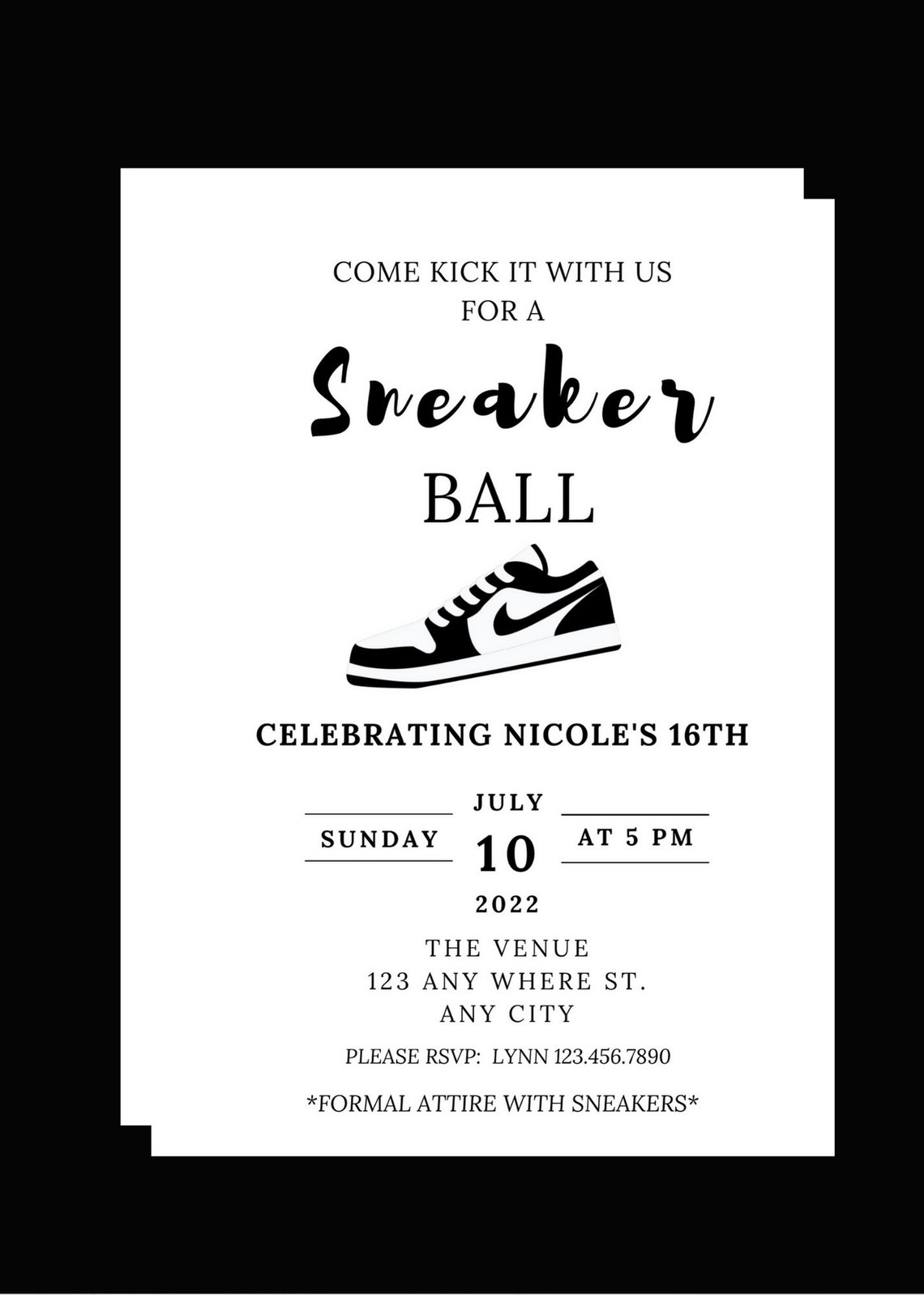Editable Sneaker Ball Invitation, Sneaker Ball Birthday, Black and ...