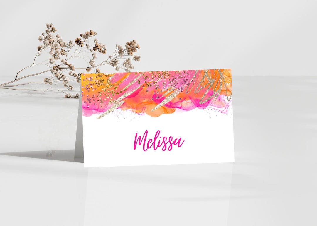Editable Name Card Template, Pink and Orange, Place Cards, Table Decor ...