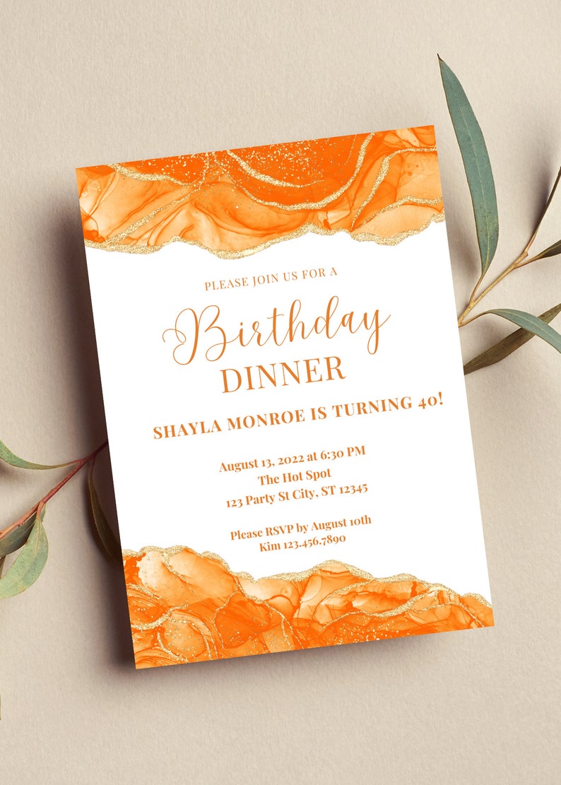 Editable Orange and White Birthday Invitation Orange Agate - Etsy