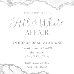 All White Affair Invitation, Editable White Party Invite, Milestone ...