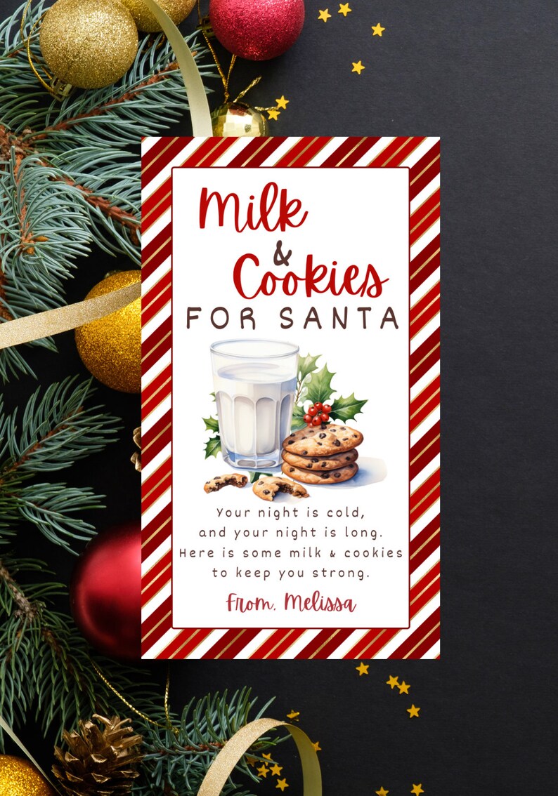 Editable Milk and Cookies for Santa Tag, Instant Download, Printable ...