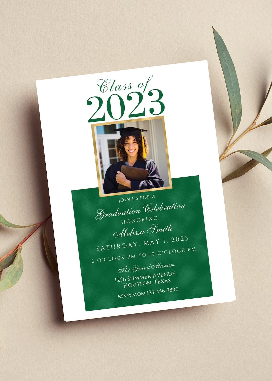 Editable Graduation Invitation 2025 With Photo, Green Graduation ...