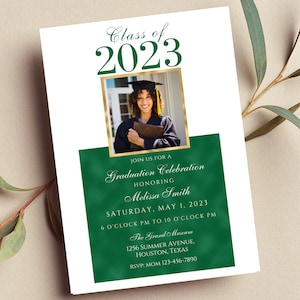 Editable Graduation Invitation 2025 With Photo, Green Graduation ...