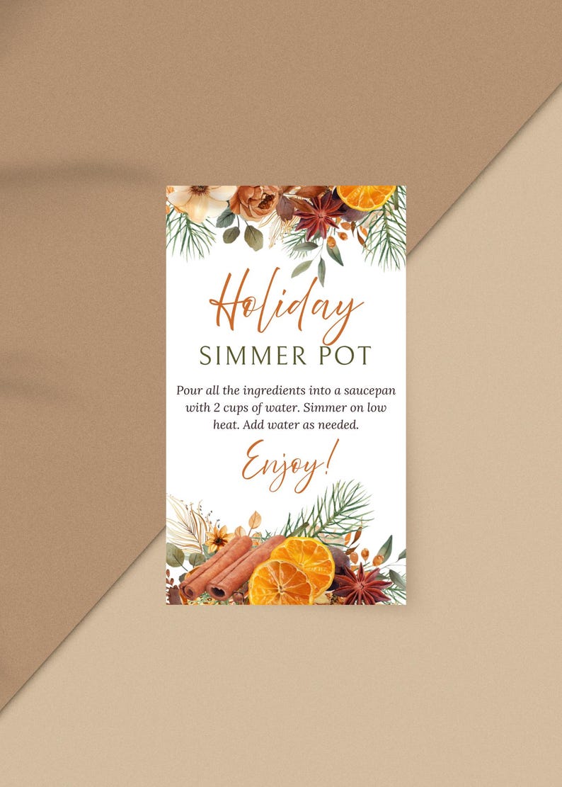 Printable Holiday Simmer Pot Tag, Editable Fall Potpourri Gift Tag - Etsy