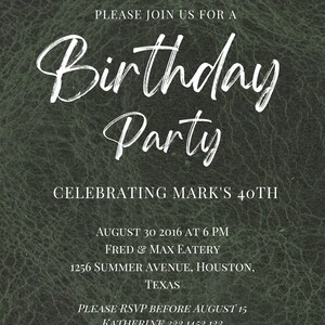 Editable Birthday Party Invitation for Men, Green Invite, Masculine ...