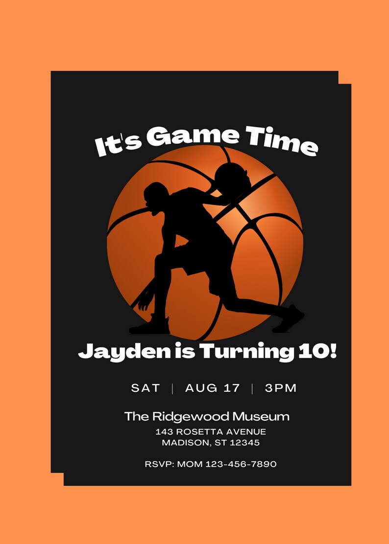 Editable Basketball Birthday Invitation, It's Game Time Basketball ...