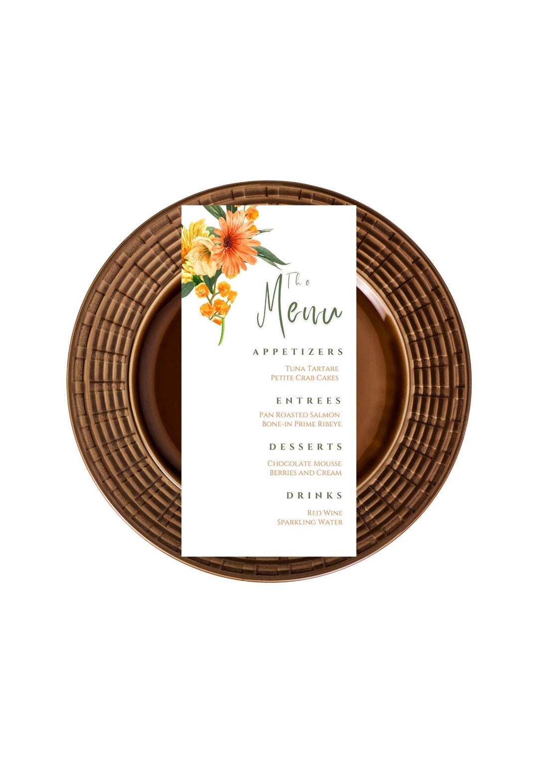 Editable Menu Card Template, Orange and Yellow Menu Cards, Floral ...