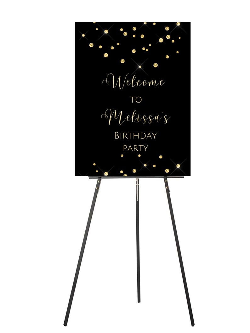 Editable Black and Gold Birthday Welcome Sign Glam Diamond - Etsy