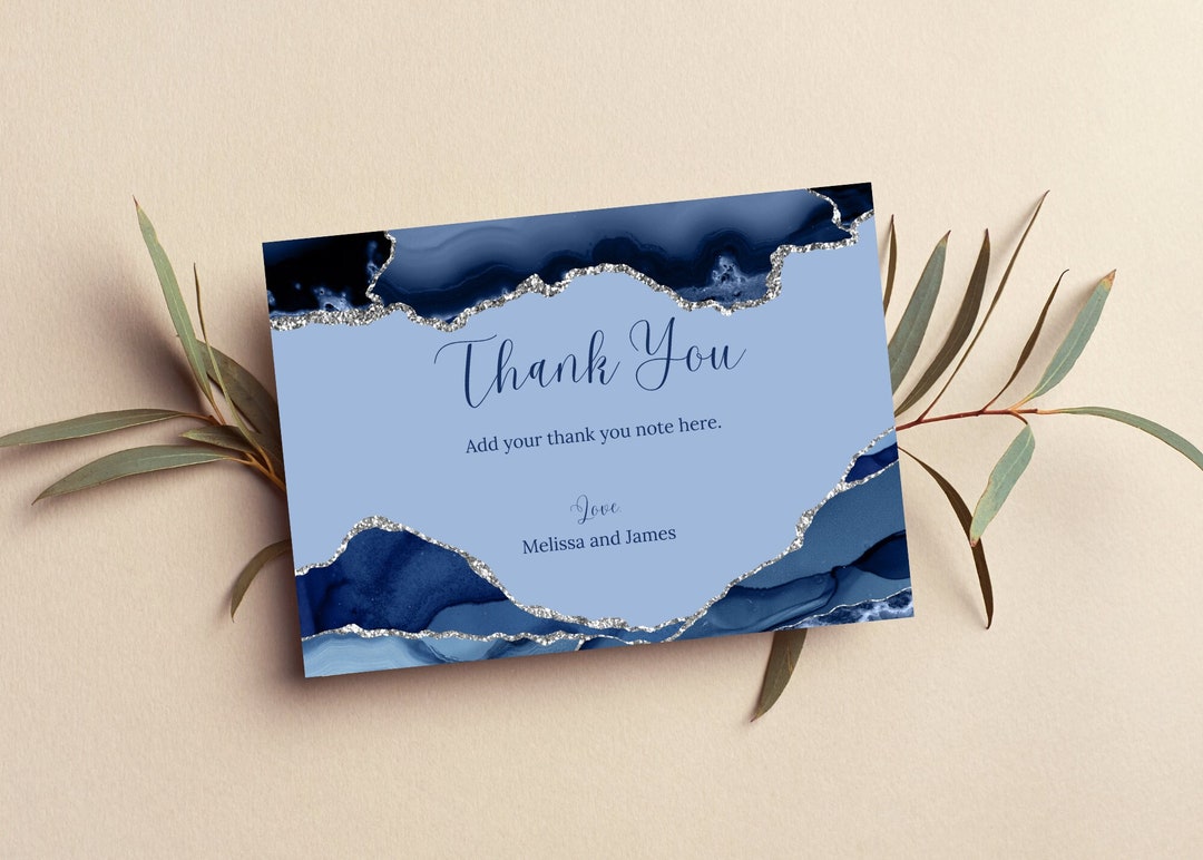 Printable Thank You Card, Blue and Silver Thank You Note, Editable, Any ...