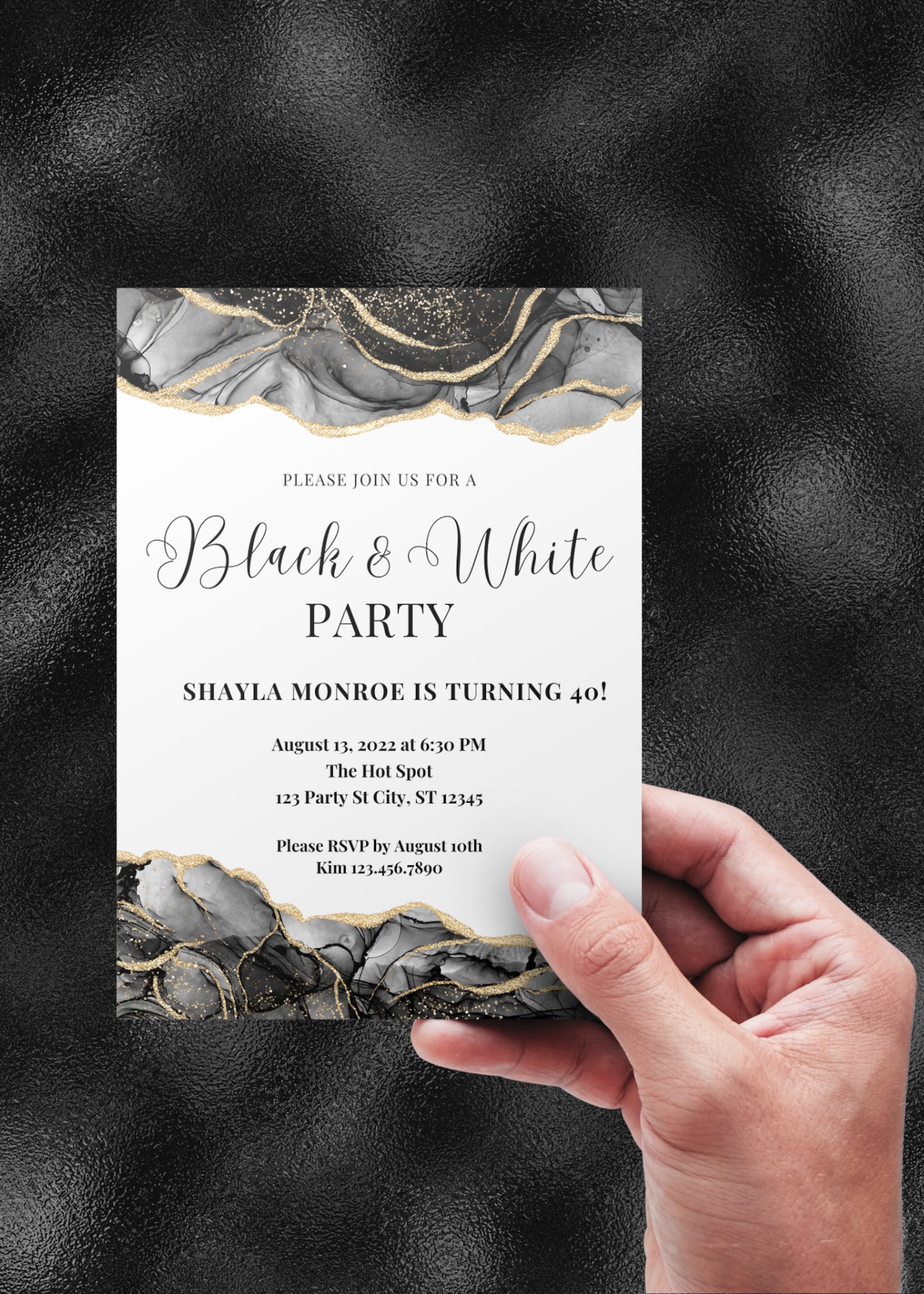 Editable Black and White Party Invitation, Black and White, Birthday ...