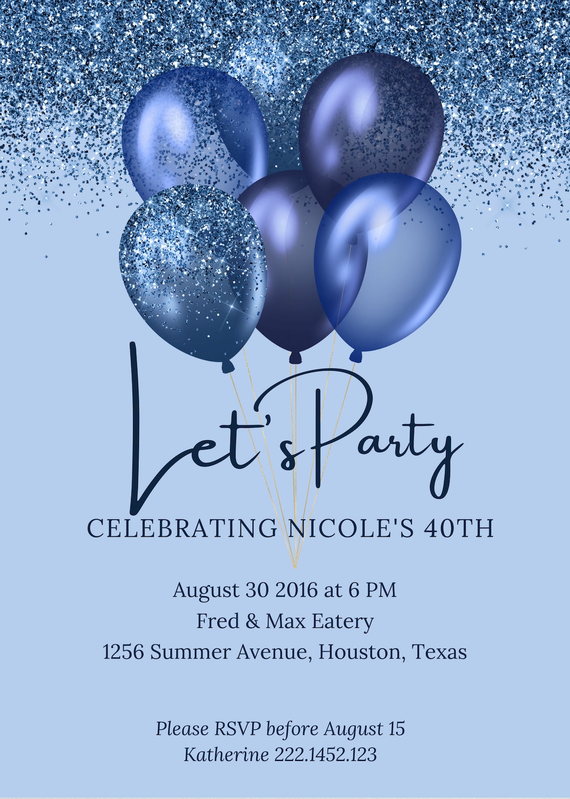 Editable Blue Birthday Invitation Let's Party Blue - Etsy