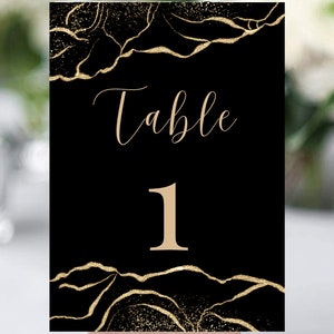 Printable Table Numbers, Black and Gold Table Numbers Template, Wedding ...