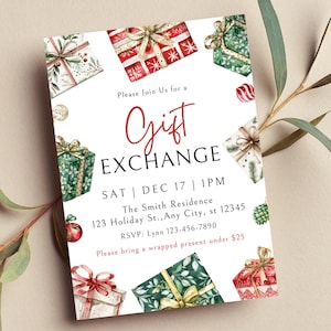 Editable Gift Exchange Invitation, Christmas Printable or Digital ...