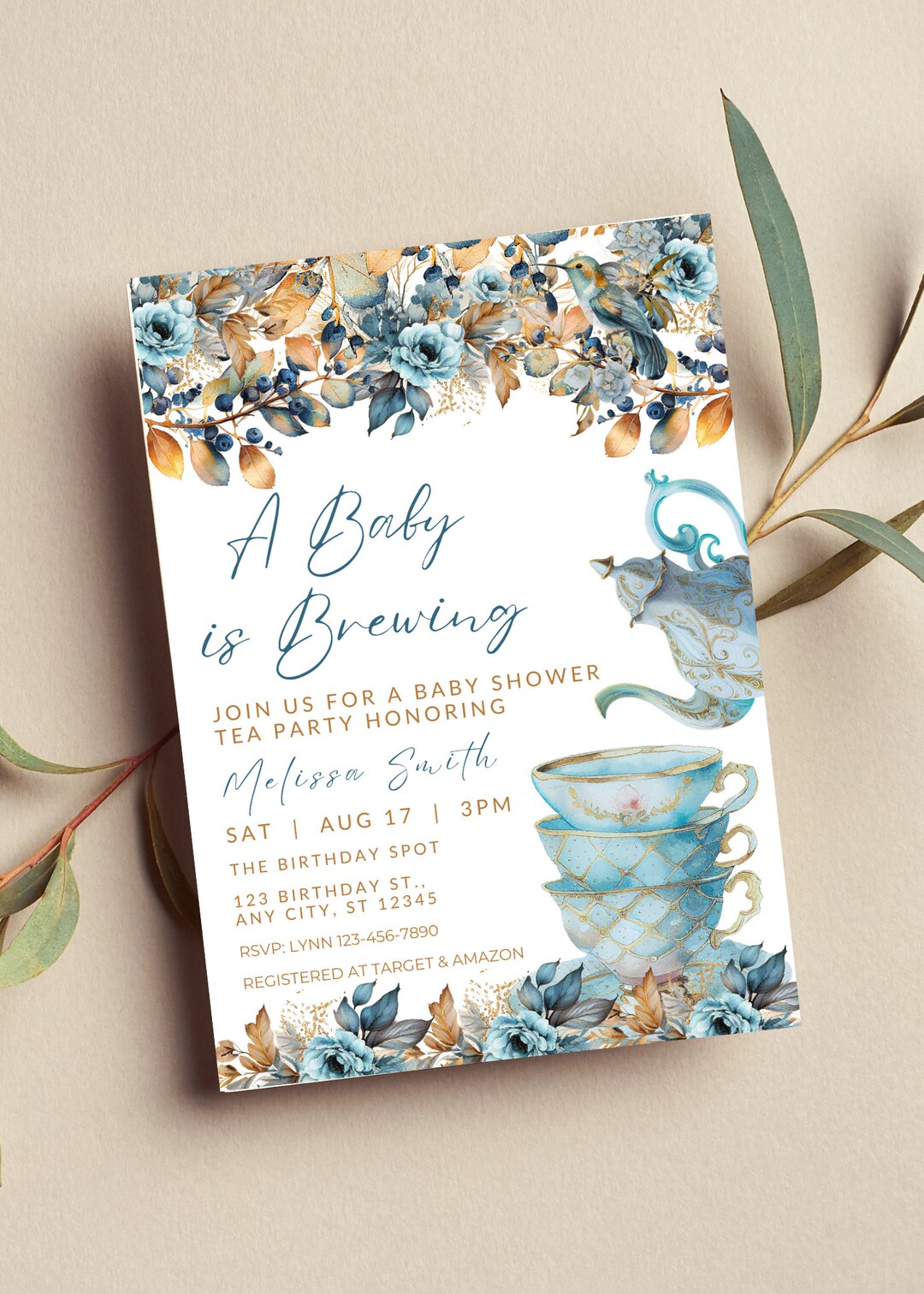 Editable A Baby is Brewing Tea Party Invitation, Baby Shower Tea Party ...