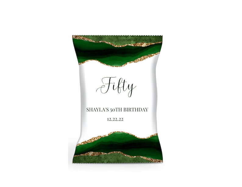 Editable Birthday Chip Bag, Green, White and Gold Chip Bag, Party Decor ...