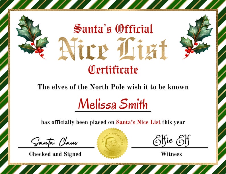 Editable Santa's Official Nice List Certificate - Etsy