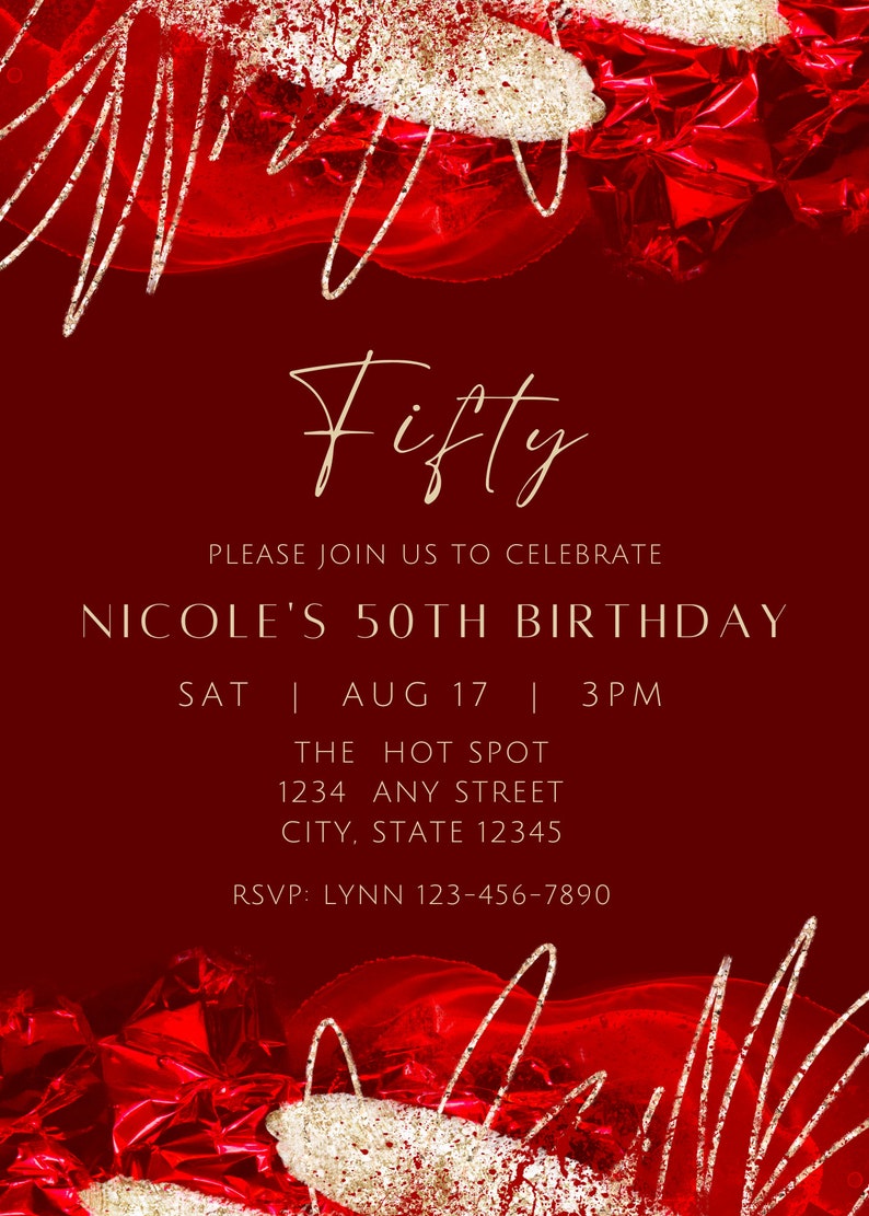 Editable Red and Gold Invitation Birthday Invitation - Etsy