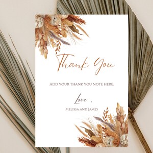 Printable Thank You Card, Editable Fall Boho Thank You Note, Pampas ...