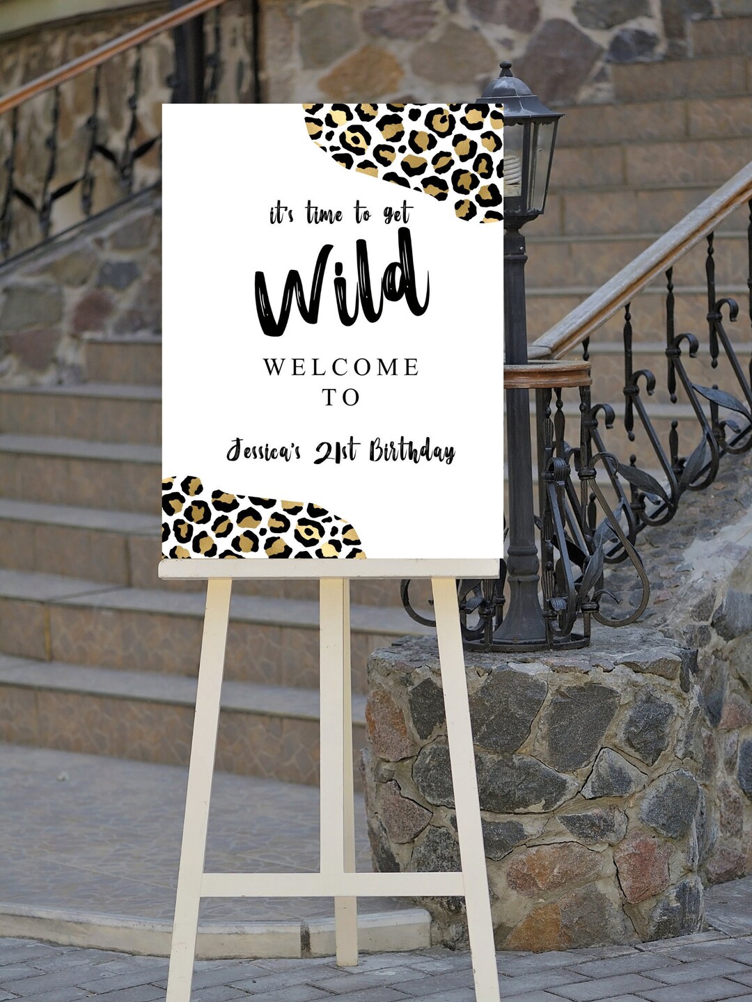 Editable Leopard Print Welcome Sign, It's Time to Get Wild Birthday ...