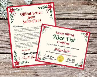 Printable Nice List Certificate From Santa Claus / Digital Download ...