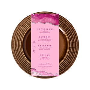 Editable Shades of Pink Menu Card Template, Pink and Silver Menu Cards ...