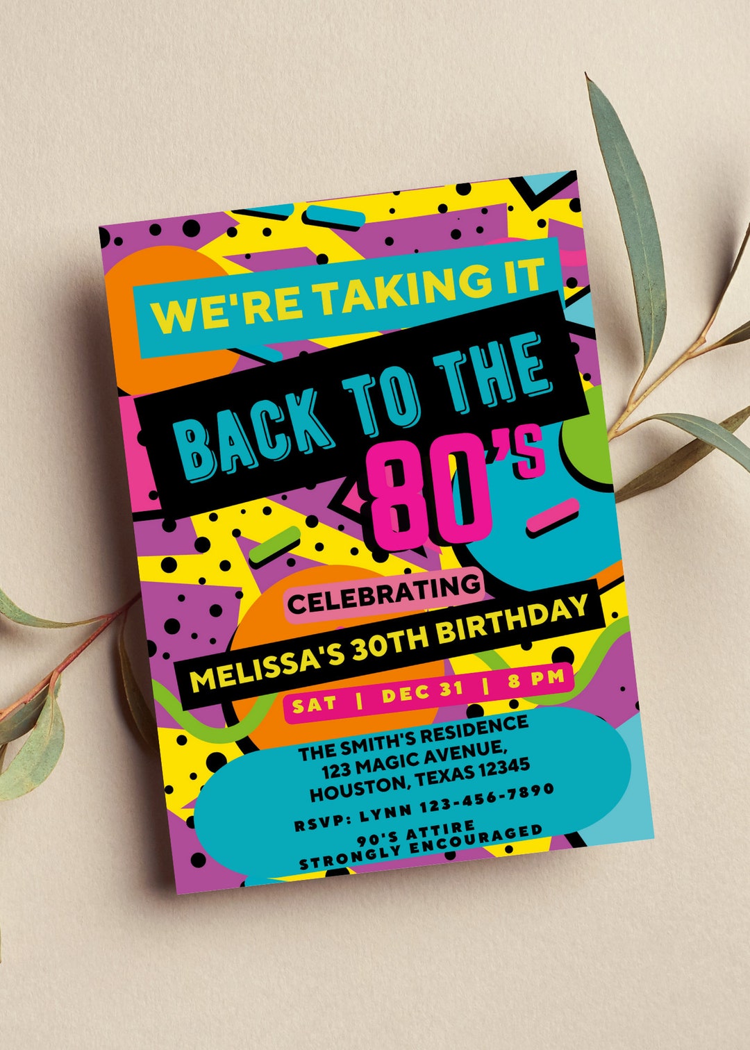 Editable 80s Party Invitation, Back to the 80s, Throwback Party, House ...