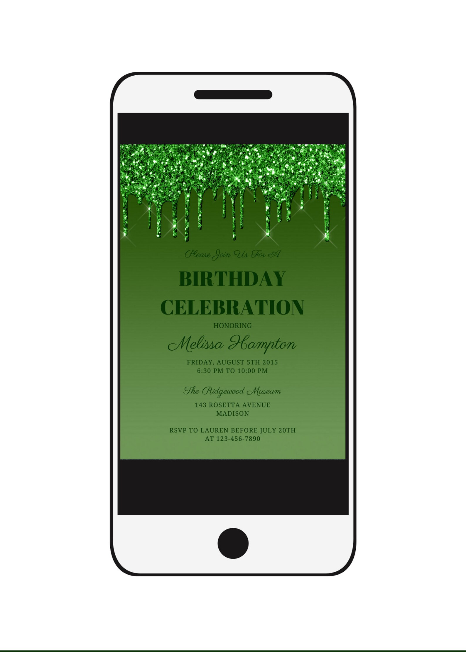 Editable Green Birthday Invitation Green Glitter Drip - Etsy