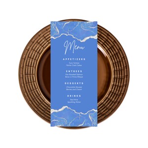 Editable Menu Card Template, Baby Blue and Silver, Birthday, Dinner ...