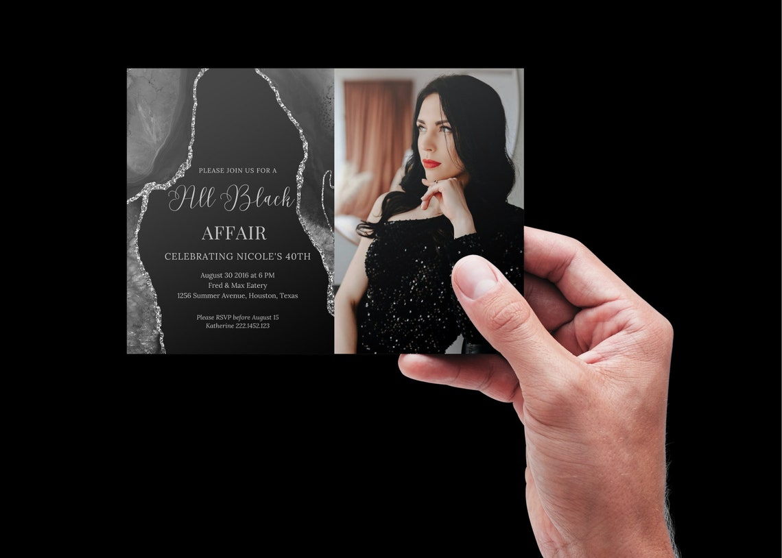 Editable All Black Party Invitation With Picture All Black - Etsy