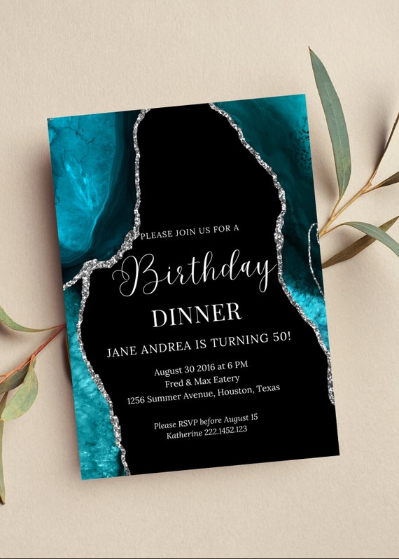 Turquoise And Black Invitations