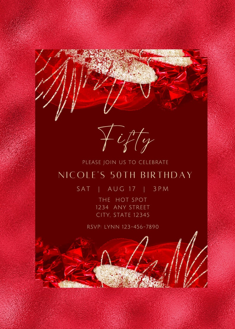 Editable Red and Gold Invitation Birthday Invitation - Etsy