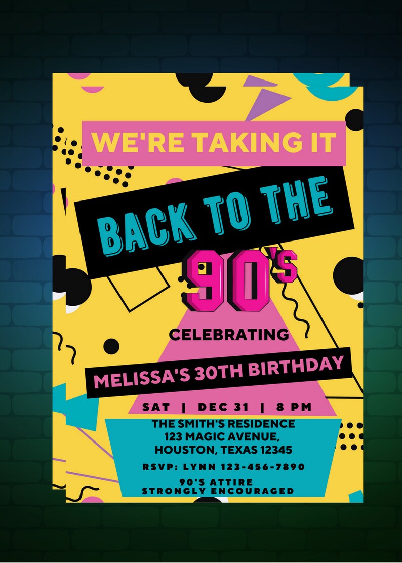 Editable 90s Party Invitation, Back to the 90s, Throwback Party, House ...