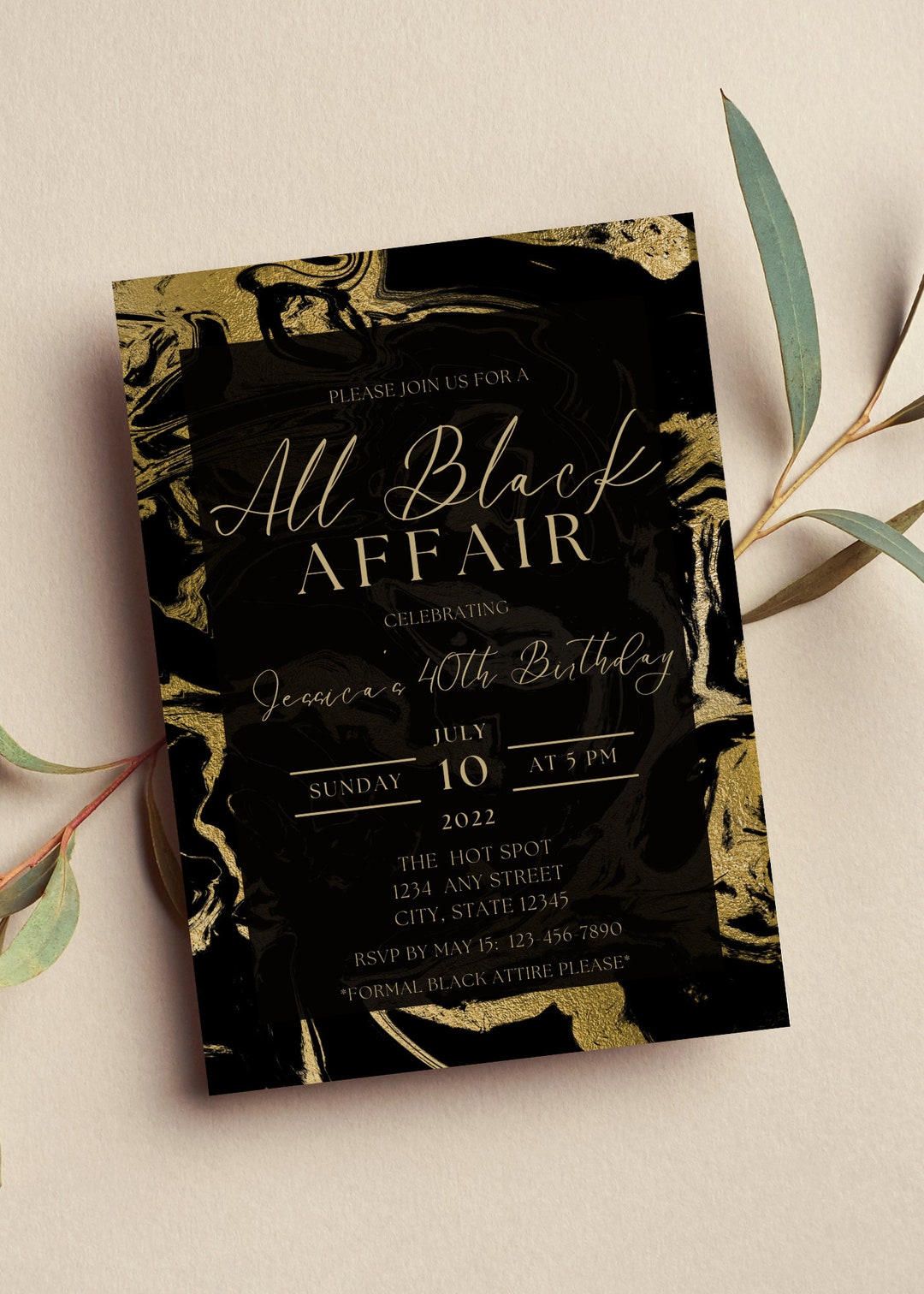 Editable All Black Affair Invitation, All Black Party Invitation, Black ...