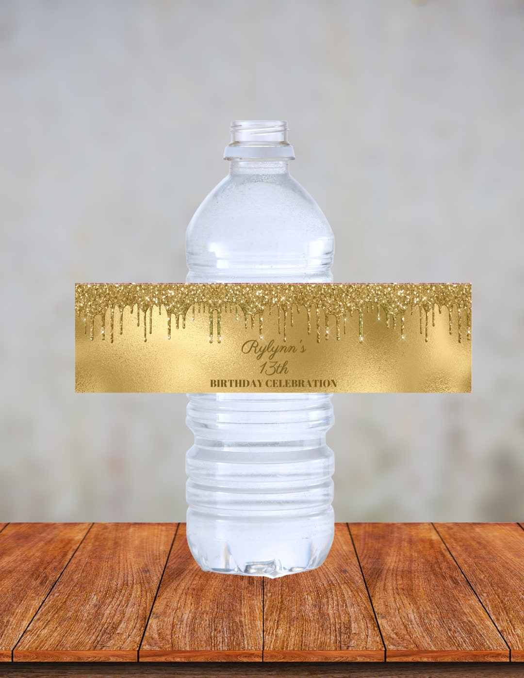 Editable Gold Water Bottle Label Template, Gold Drip, Party Favor ...