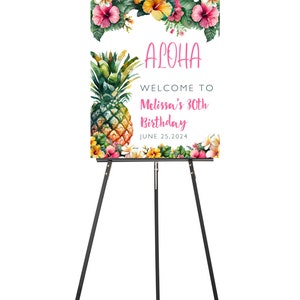 Editable Aloha Birthday Welcome Sign, Pineapple, Hawaiian, Tropical ...