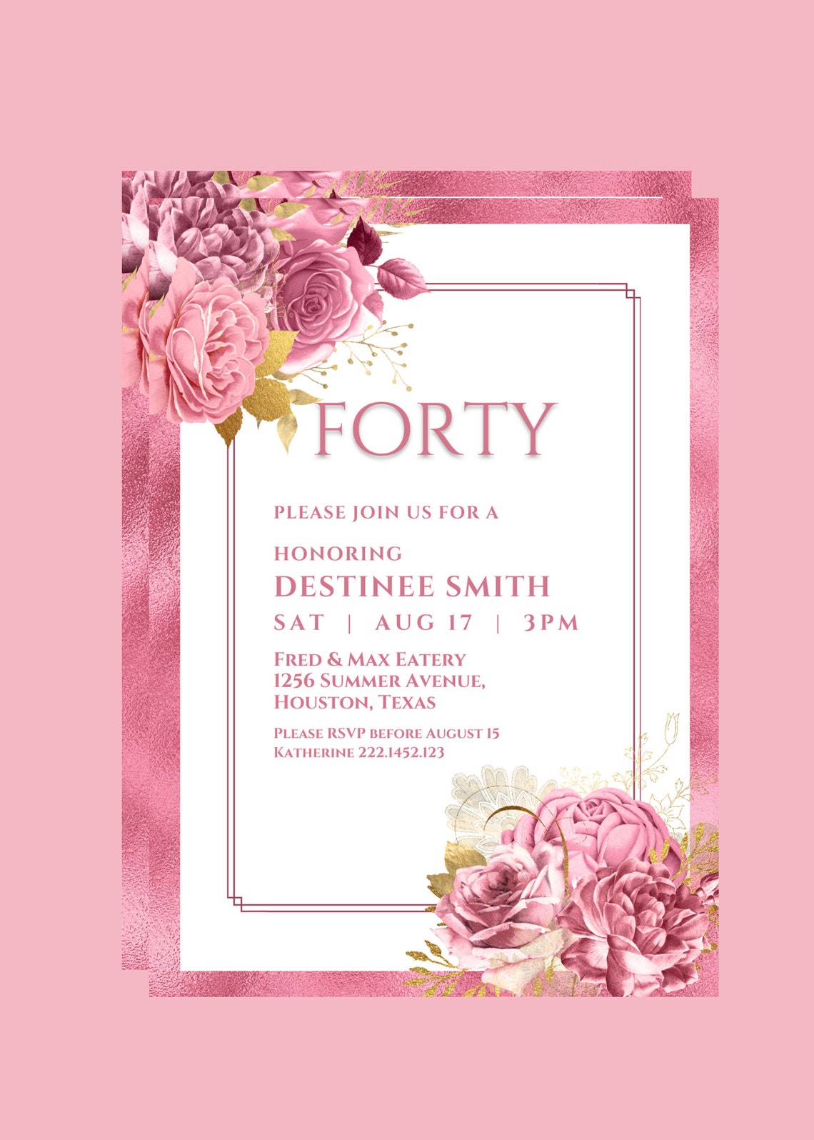 Editable Pink and Gold Floral Invitation Pink and Gold - Etsy