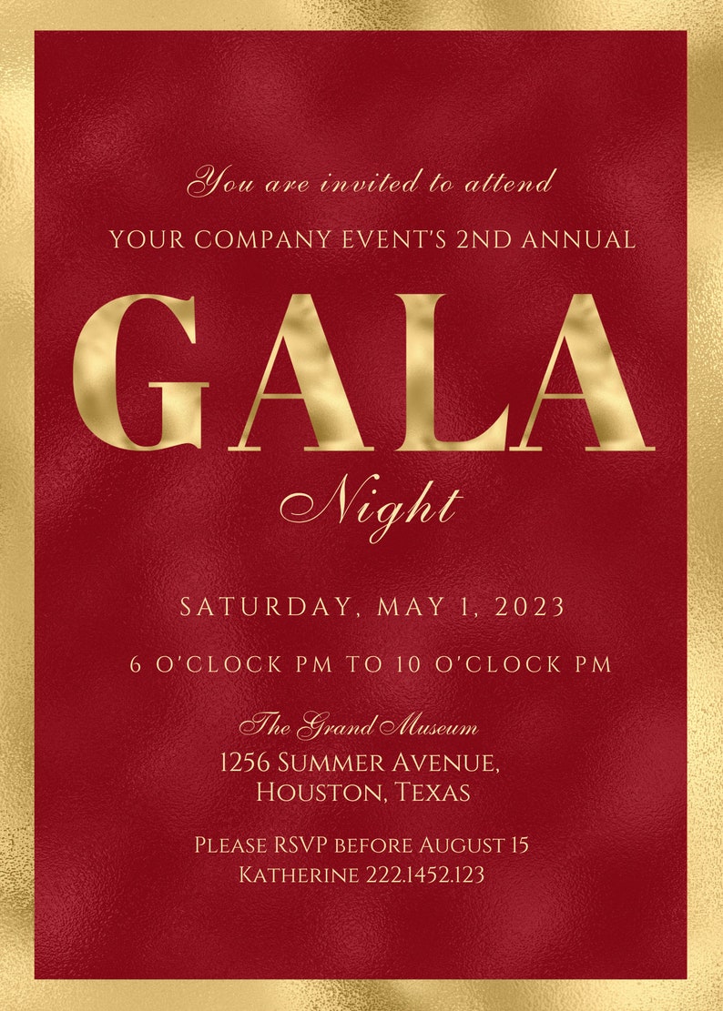 Editable Gala Invitation, Gala Party, Corporate Invite, Fundraiser ...