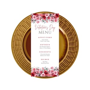 Editable Valentine Menu Cards Template, Floral, Valentine's Day Dinner ...