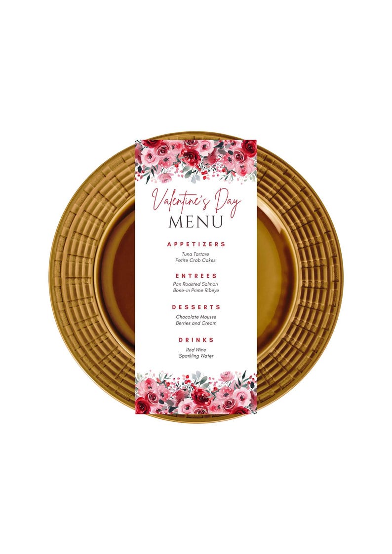 Editable Valentine Menu Cards Template, Floral, Valentine's Day Dinner ...