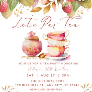 Editable Tea Party Invitation, Let's Par-tea, Birthday Tea Party Invite ...