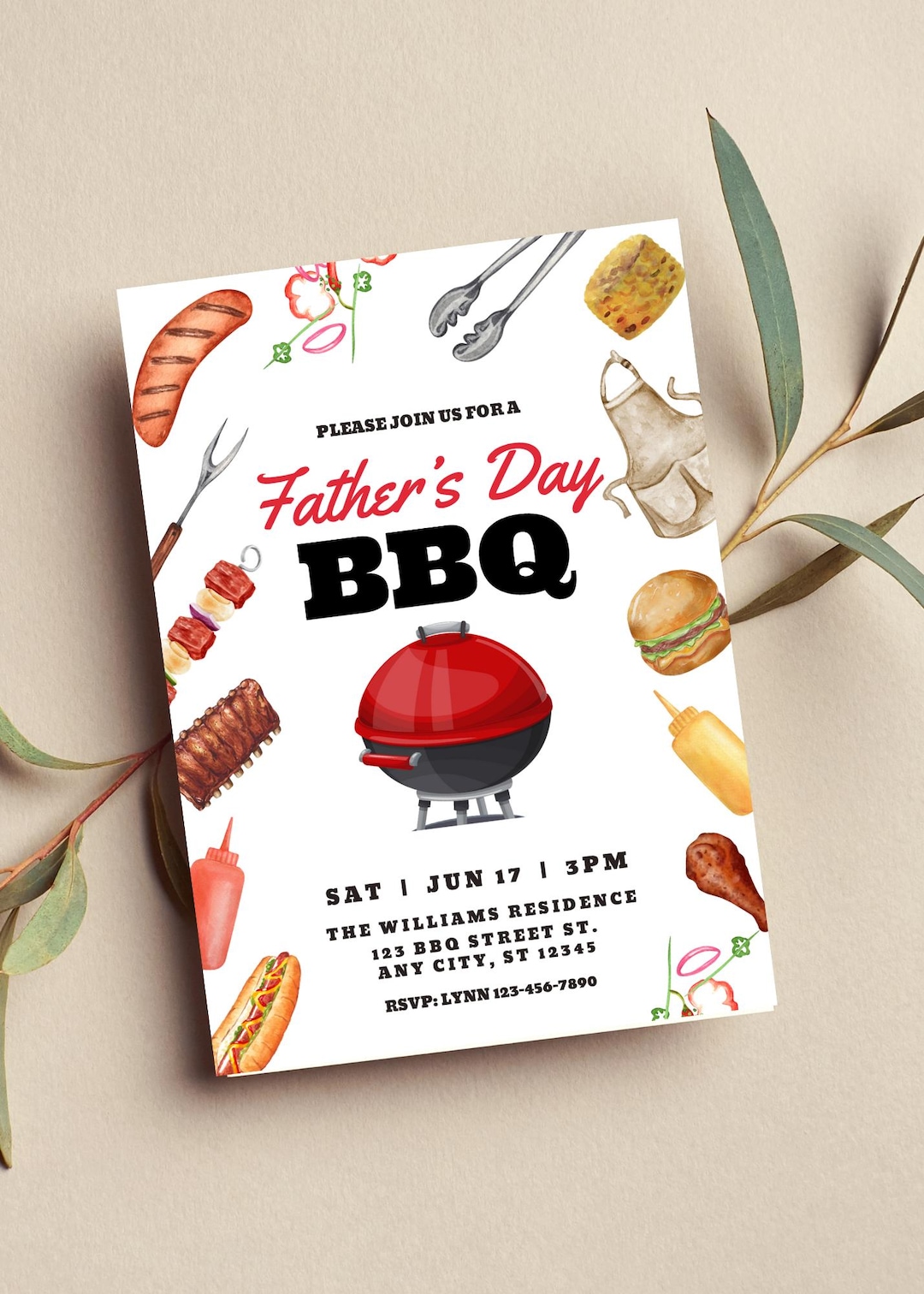 Editable Father's Day BBQ Invitation, Father's Day Cookout, Digital ...