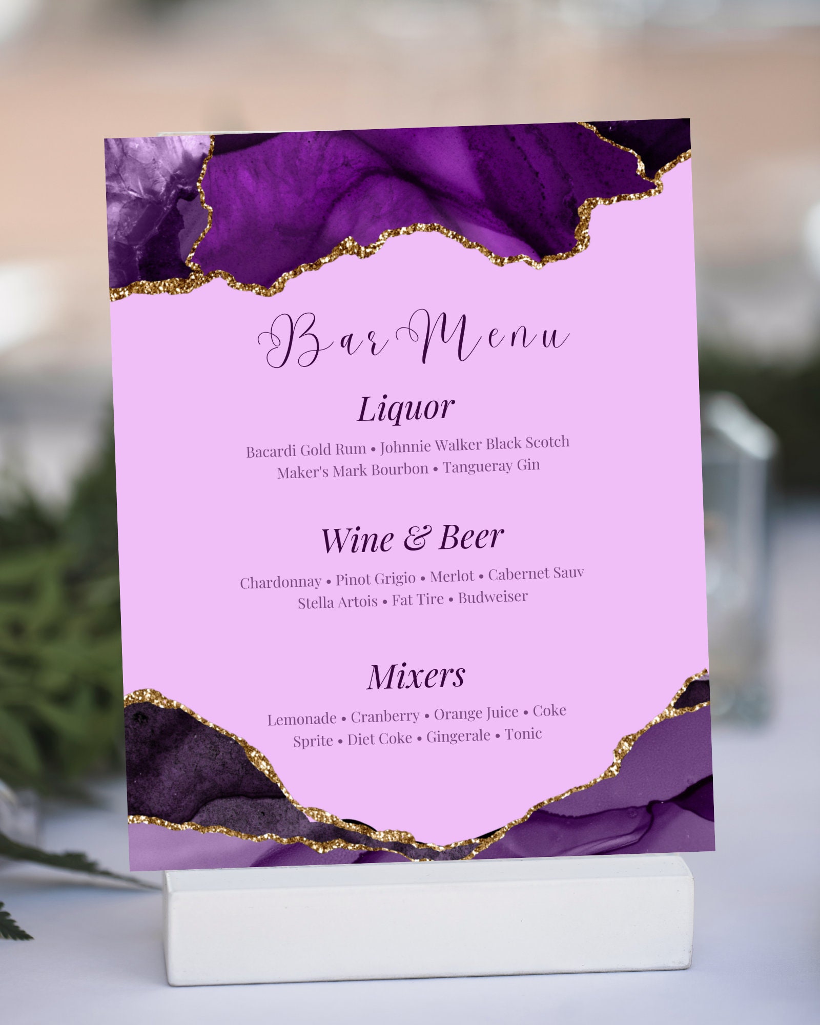 Editable Purple and Gold Bar Menu Card Template Full Size - Etsy