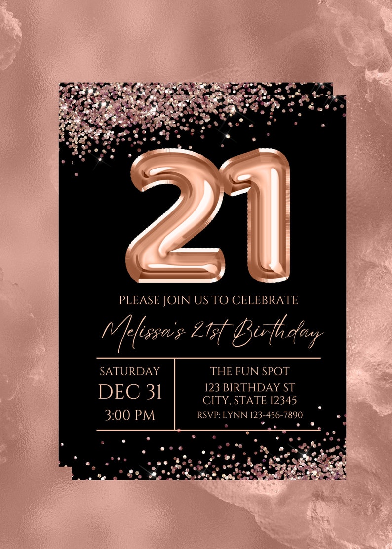 Editable 21st Birthday Invitation Rose Gold and Black - Etsy