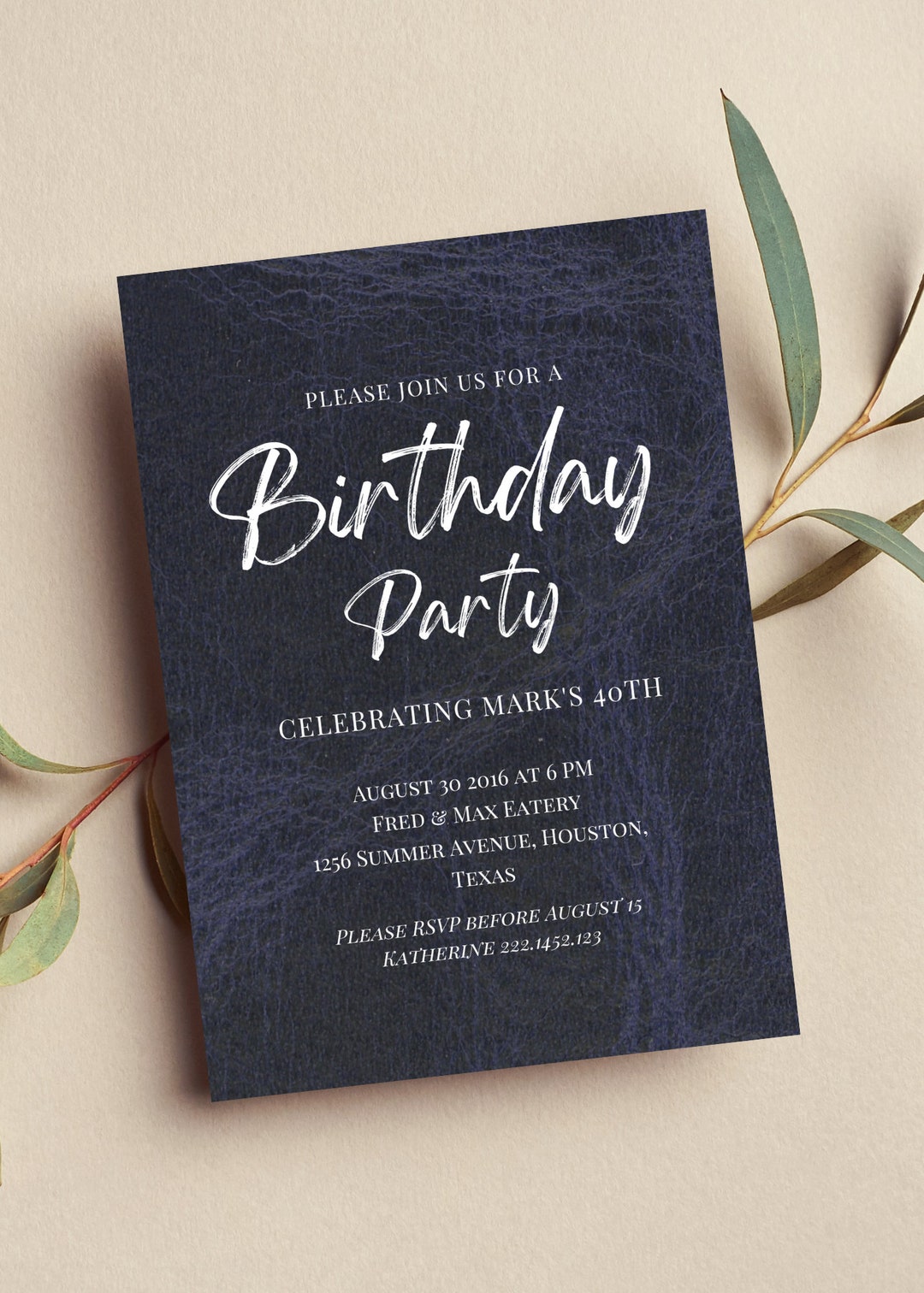 Editable Birthday Party Invitation for Men, Blue Invite, Masculine ...