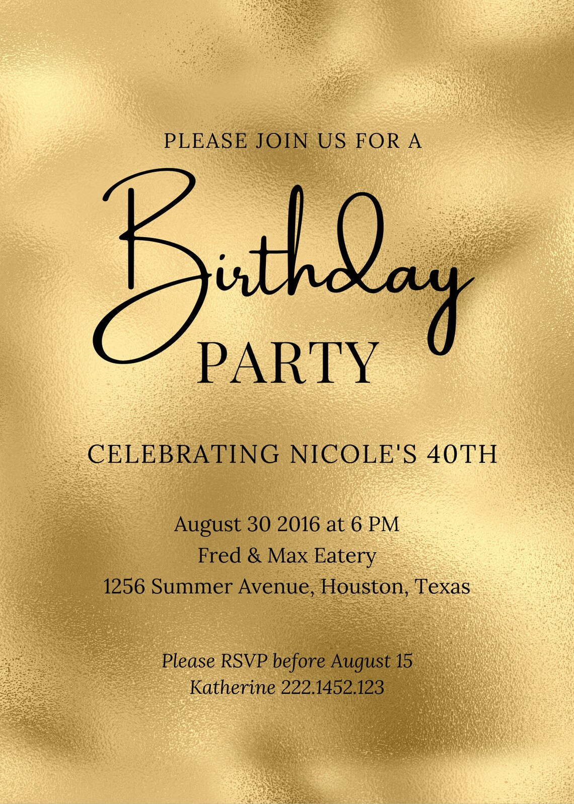 Gold Birthday Invitation Editable Black and Gold Invite | Etsy