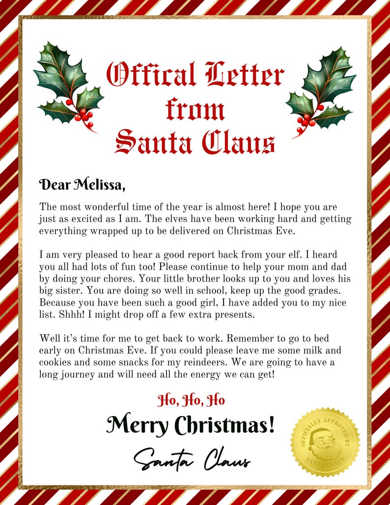 Editable Letter From Santa, Personalized Christmas Letter Template ...