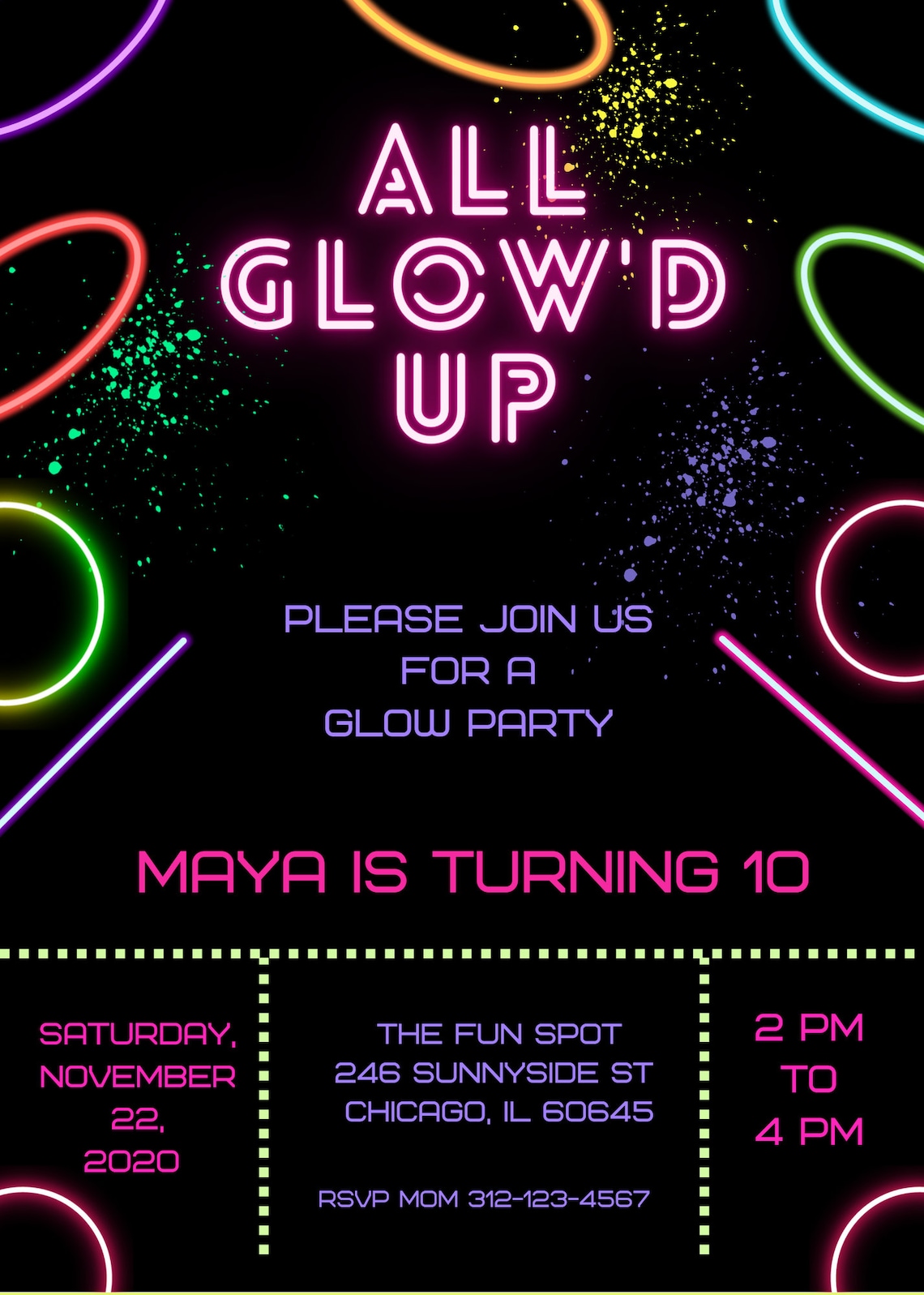 Editable Glow Party Invitation All Glow'd up Birthday - Etsy